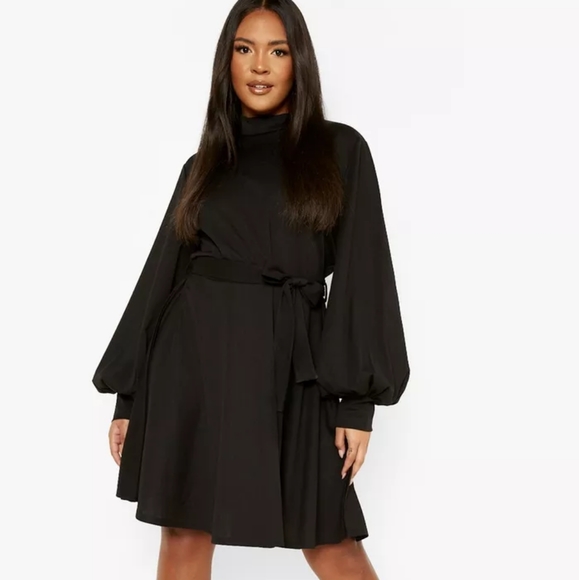 Boohoo | Dresses | Nwt Boohoo Hi Nick Blouson Sleeve Skater Dress ...